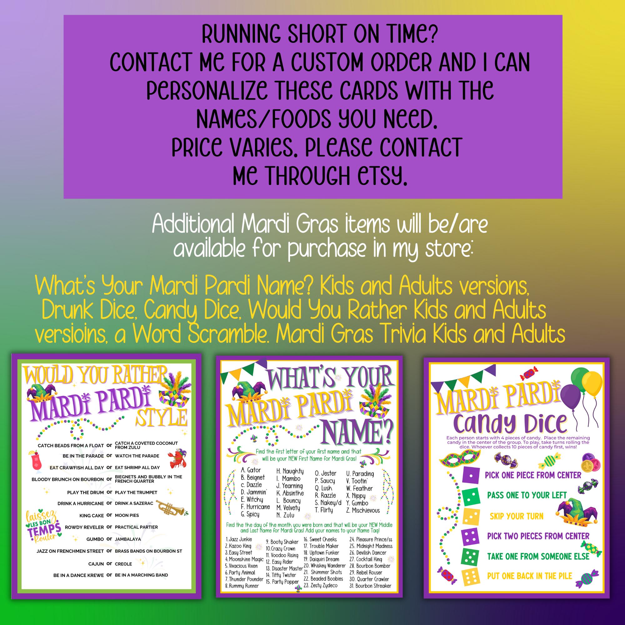 Mardi Gras Food Tent, Editable Mardi Gras Buffet Labels, Printable ...
