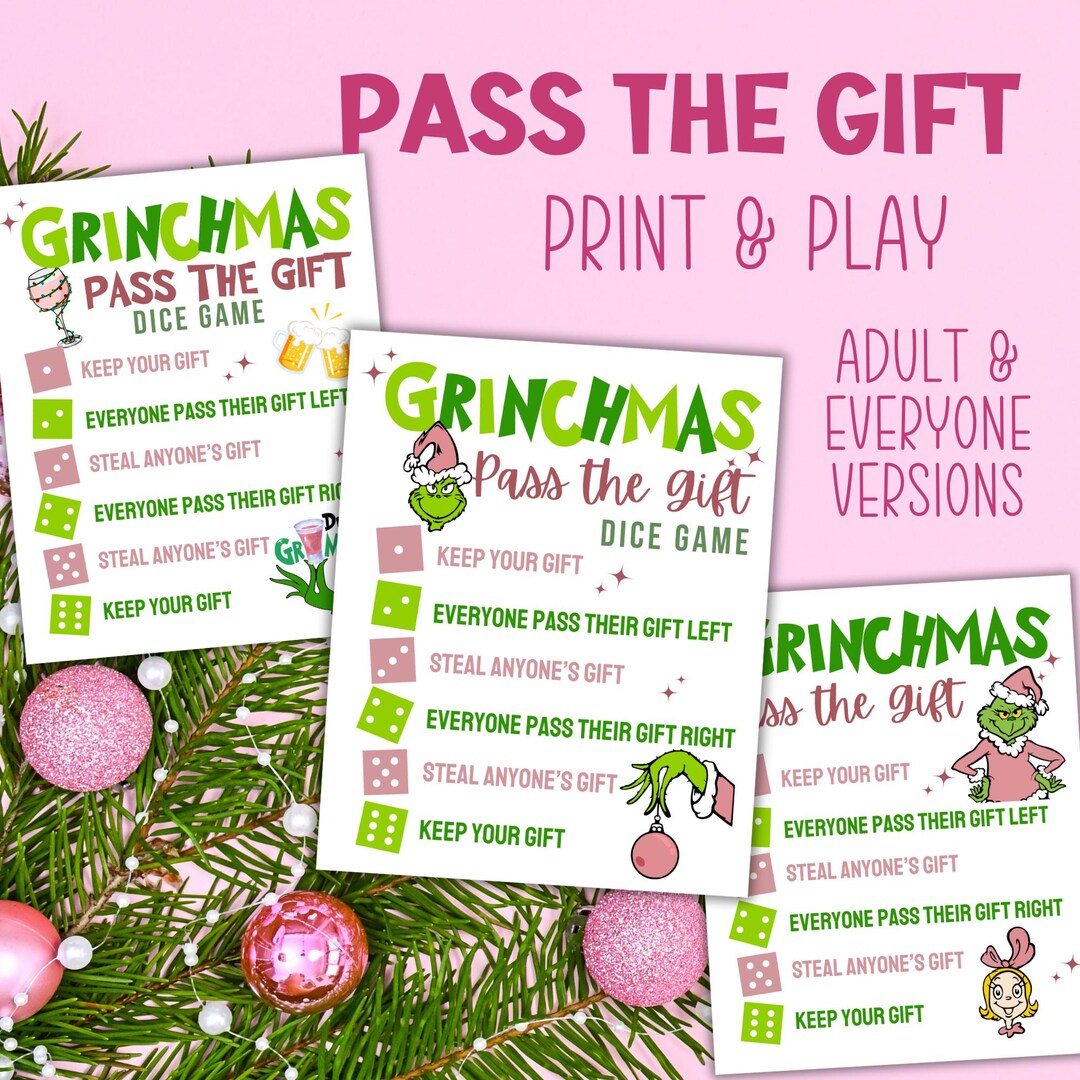 Grinch Pass the Gift Game, Christmas Left Right Game, Grinchmas Party ...