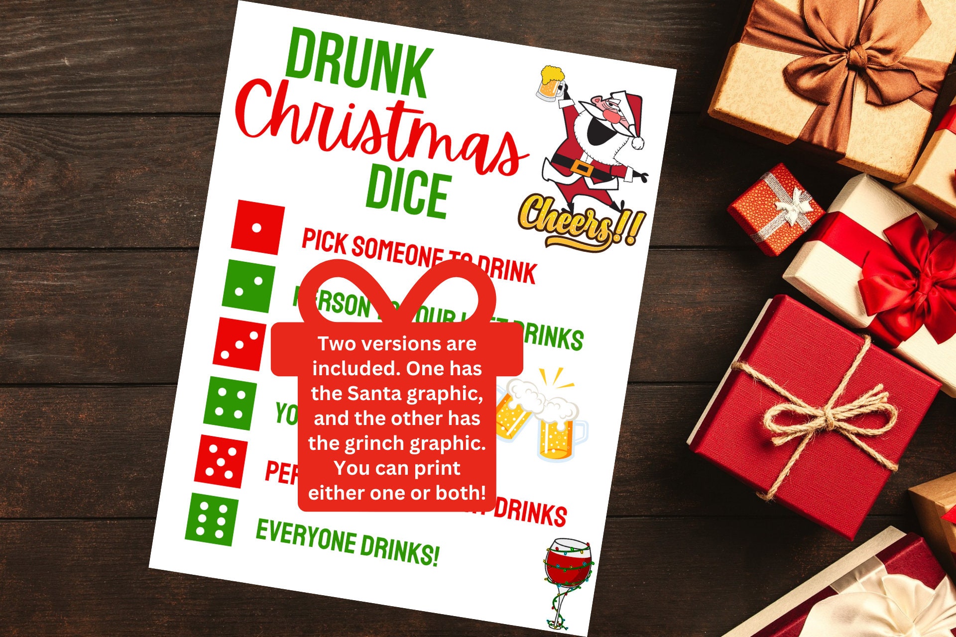 Drunk Christmas Dice Game Holiday Drinking Game Adult Christmas Party ...