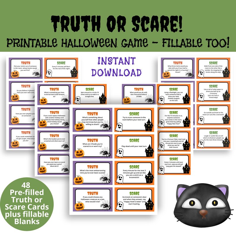 Truth or Scare, Fillable Halloween Party Game, Printable Truth or Dare ...