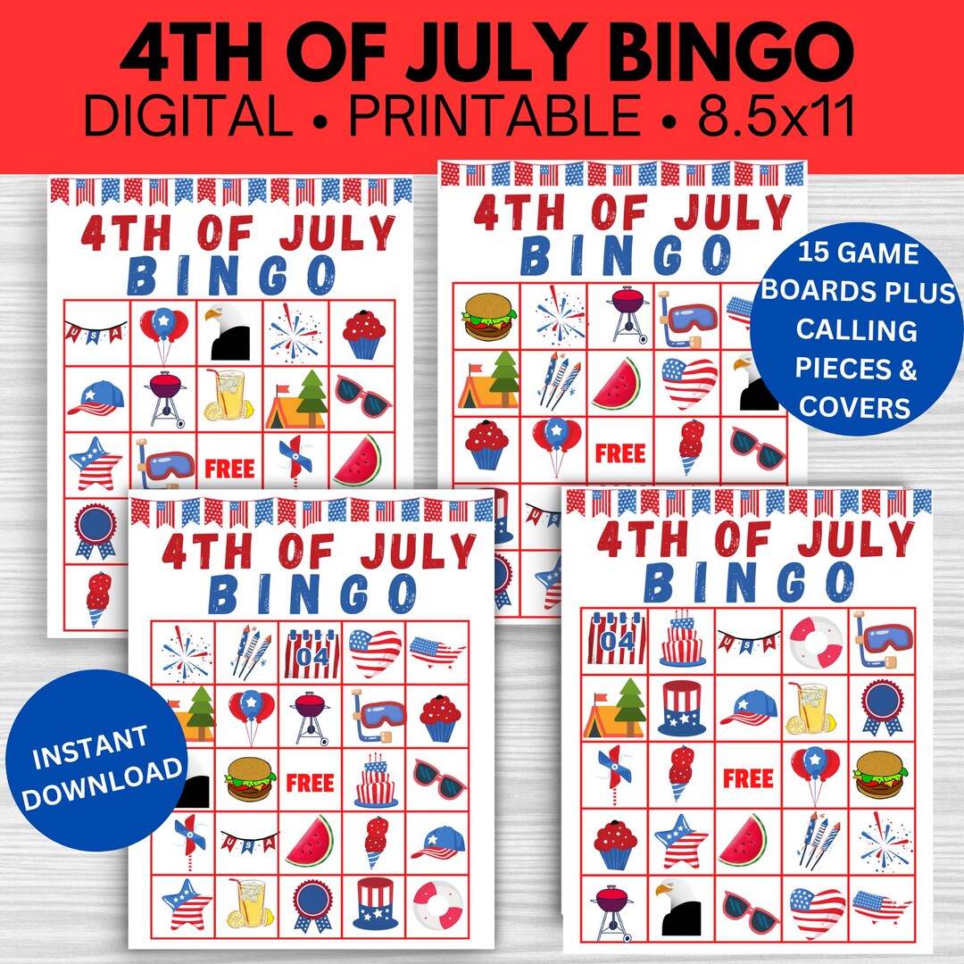 4th of July Games, Printable Fourth of July Bingo Cards, Patriotic ...