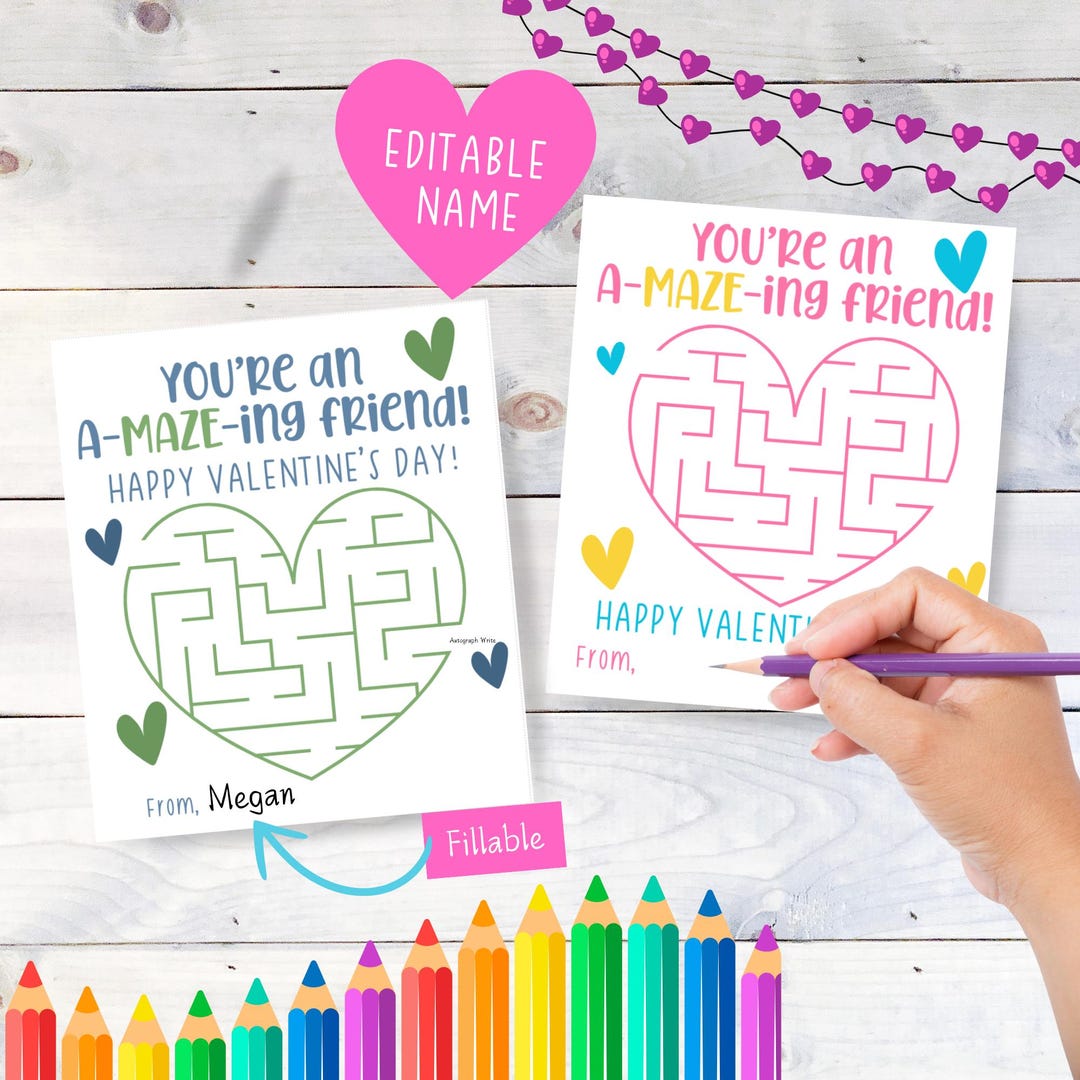 Valentine Printable Cards, Valentines Day Card for Kids, Maze Card ...