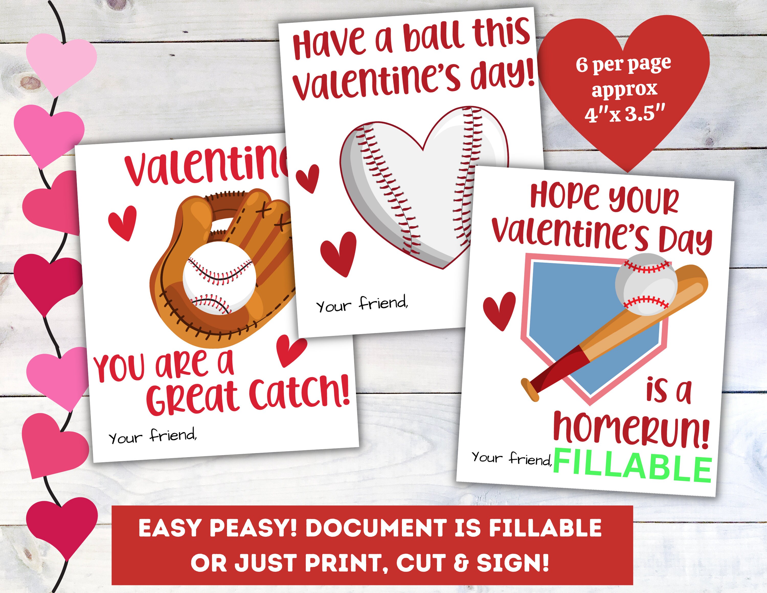 Baseball Valentine Card, Printable Classroom Valentines, Fillable ...