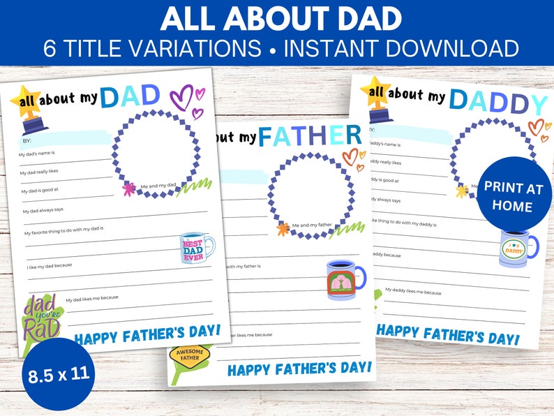 Fathers Day Questionnaire All About My Dad Printable Etsy