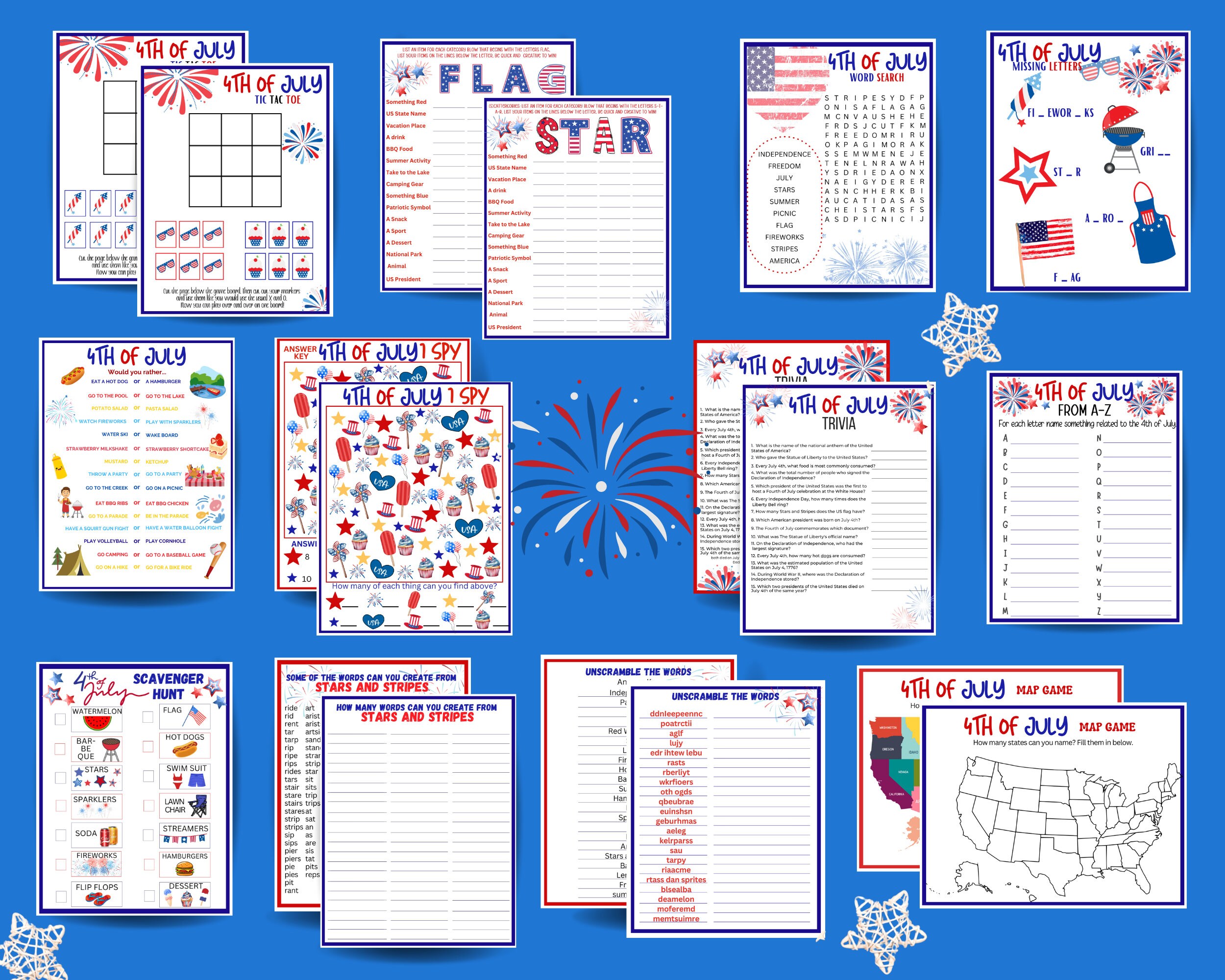 4th of July Games, Printable Fourth of July Party Games, 4th of July ...