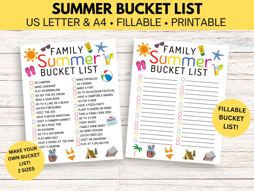 Printable Summer Bucket List Editable Bucket List Fillable - Etsy