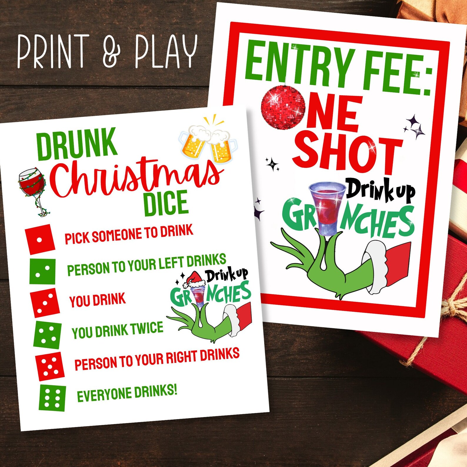 Entry Fee One Shot Grinch Bundle, Christmas Party Adult Drinking Games ...