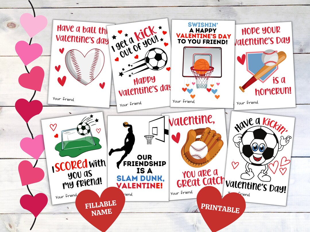 Sports Valentine Cards, Printable School Valentine, Kids Valentine ...