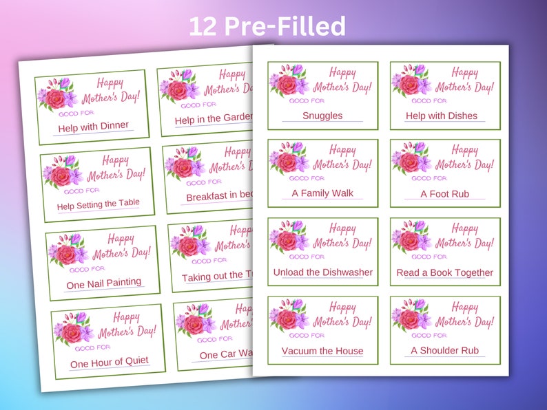 Mothers Day Coupons Printable, Mom Coupon Book, Printable Mother's Day ...
