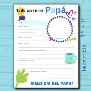 Día Del Padre Imprimible Todo Sobre Mi Papá All About My Dad Spanish ...