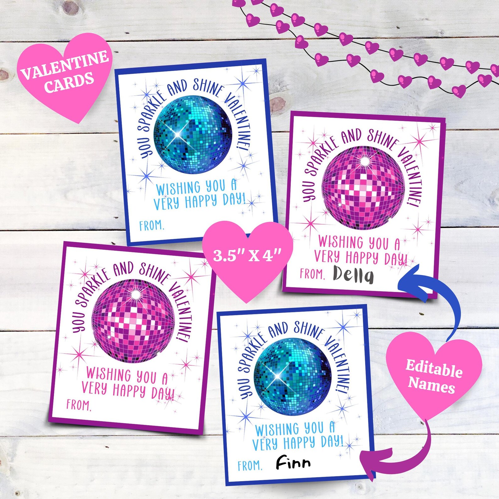 Disco Ball Valentine, Printable Classroom Valentines, Valentine's Day ...