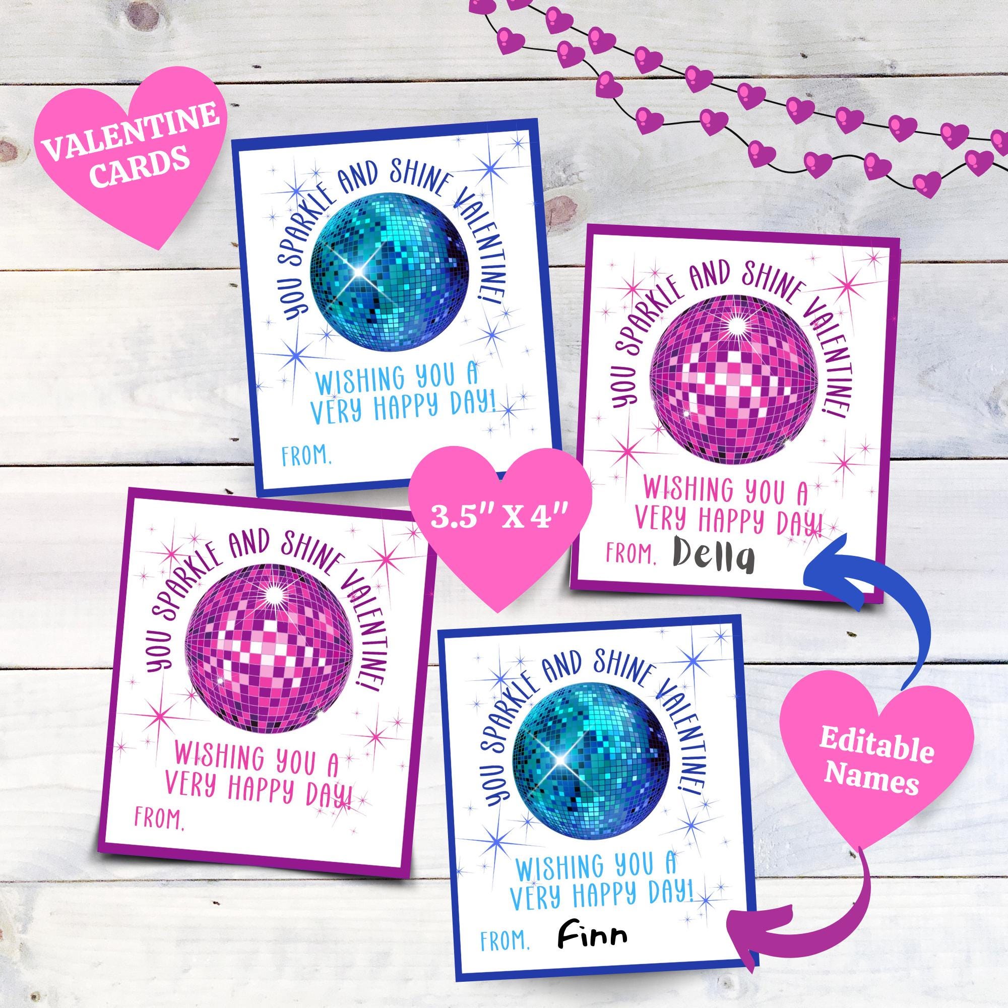 Disco Ball Valentine, Printable Classroom Valentines, Valentine's Day ...