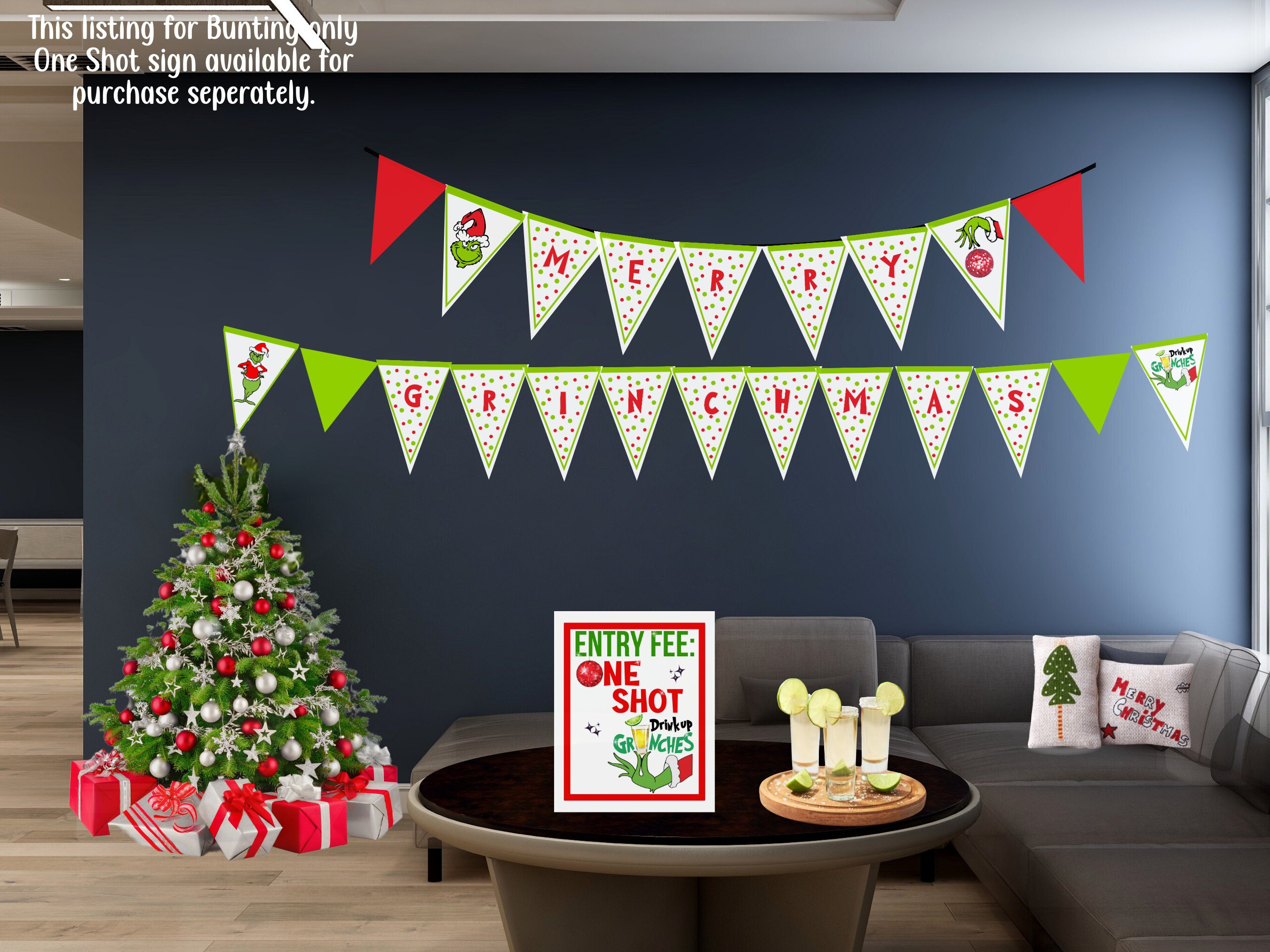 Grinch Christmas Party Banner, Merry Grinchmas Bunting Banner ...