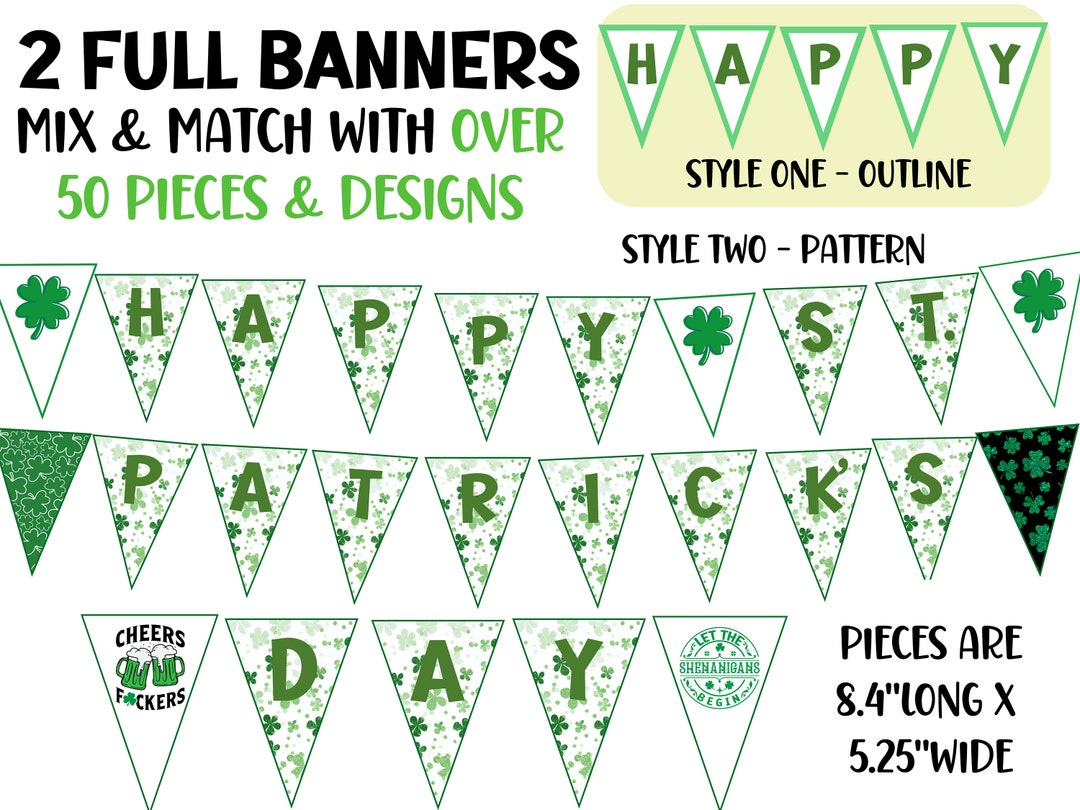 St. Patrick's Day Banner, Printable St Paddy's Day Pennants, Happy St ...