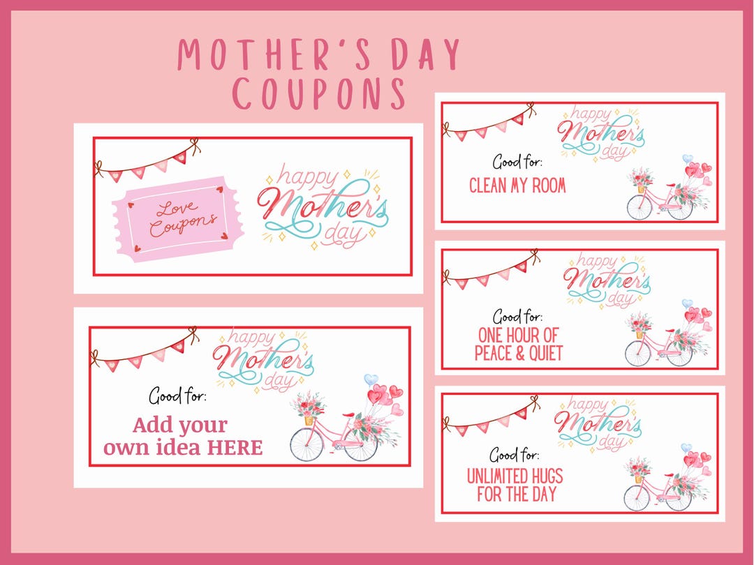 Mothers Day Coupons Printable, Mom Coupon Book, Printable Mother's Day ...