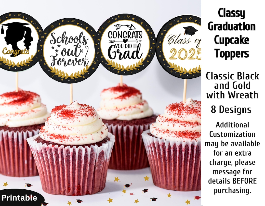 Graduation Cupcake Toppers, Printable Graduation Party Decor, Schools ...