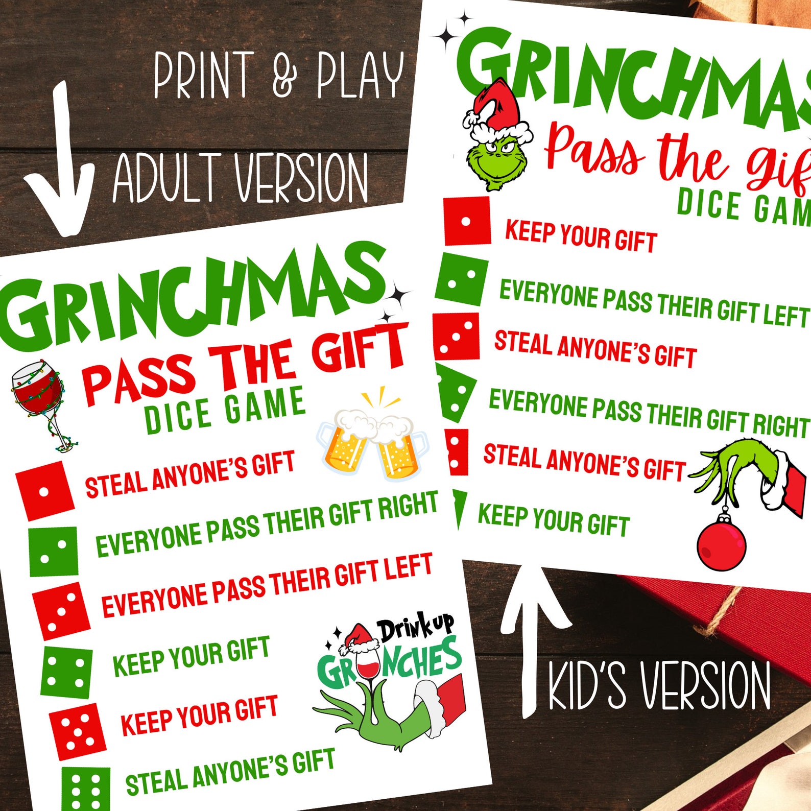 Grinch Pass the Gift Game, Christmas Left Right Game, Grinchmas Party ...