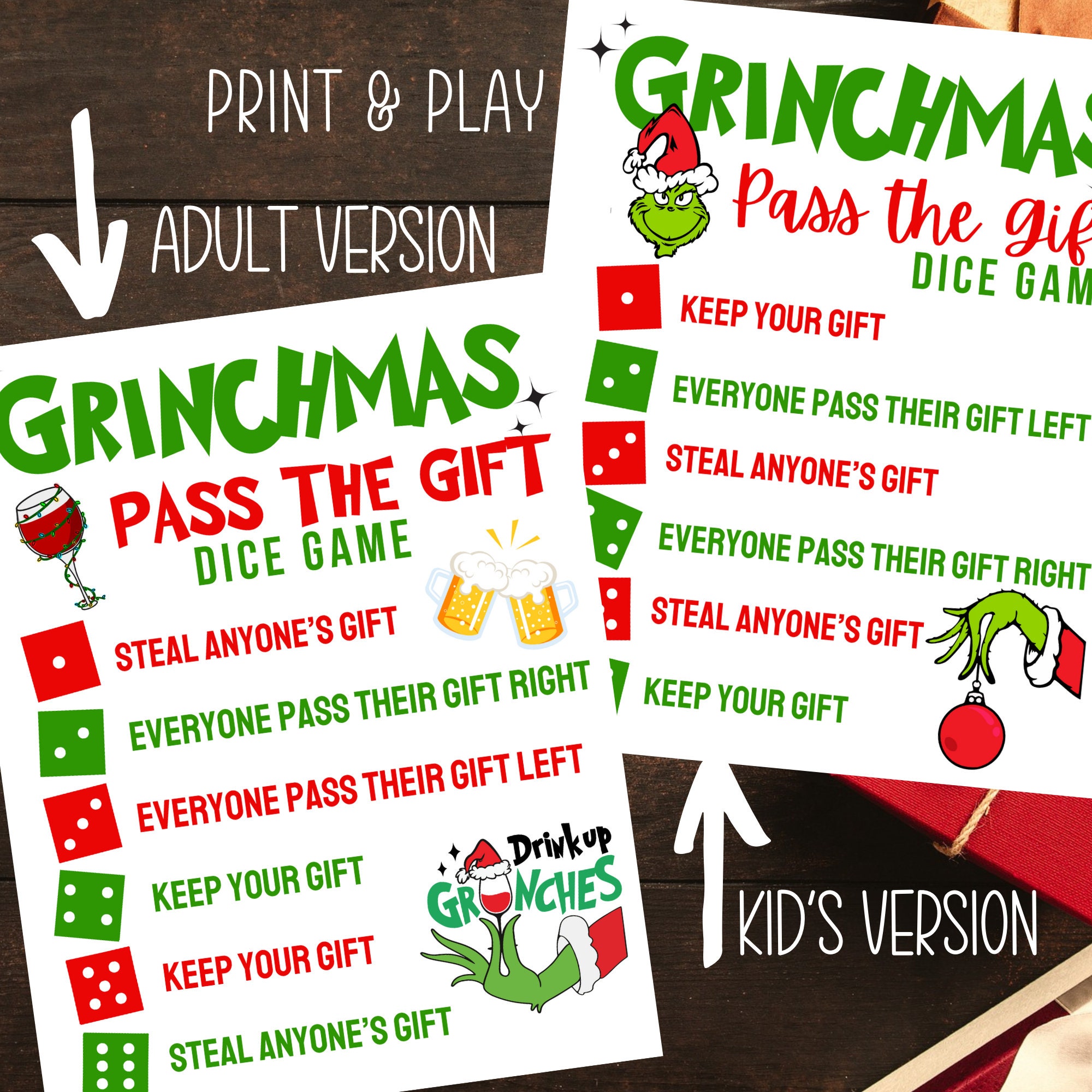 Grinch Pass the Gift Game, Christmas Left Right Game, Grinchmas Party ...