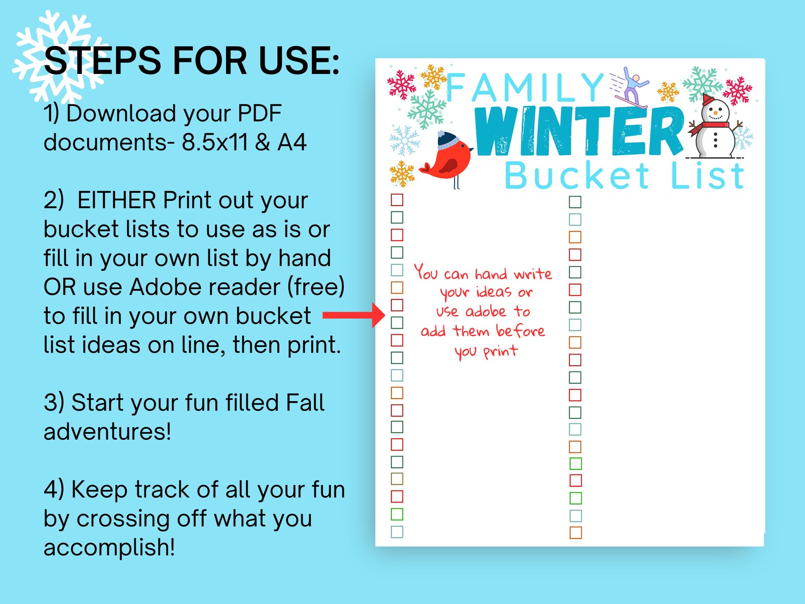 Winter Bucket List Printable, Fillable Winter Checklist, Family ...