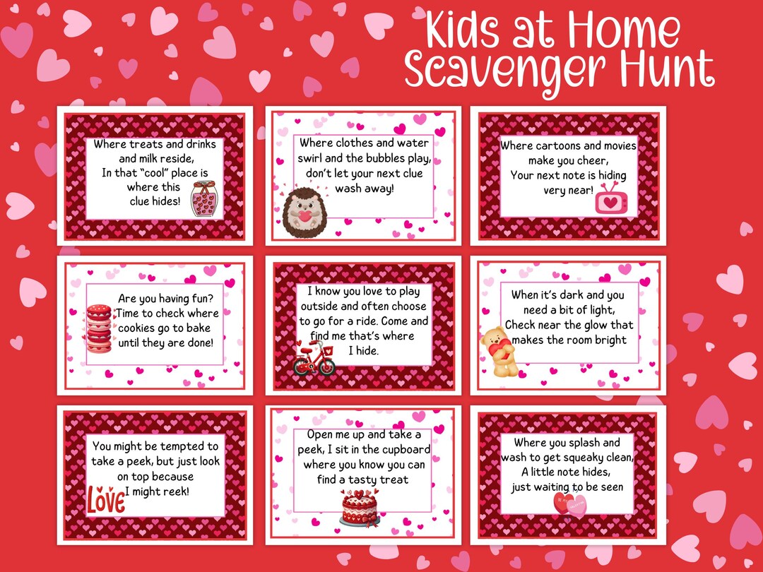 Valentines Scavenger Hunt for Kids, Valentines Day Treasure Hunt ...