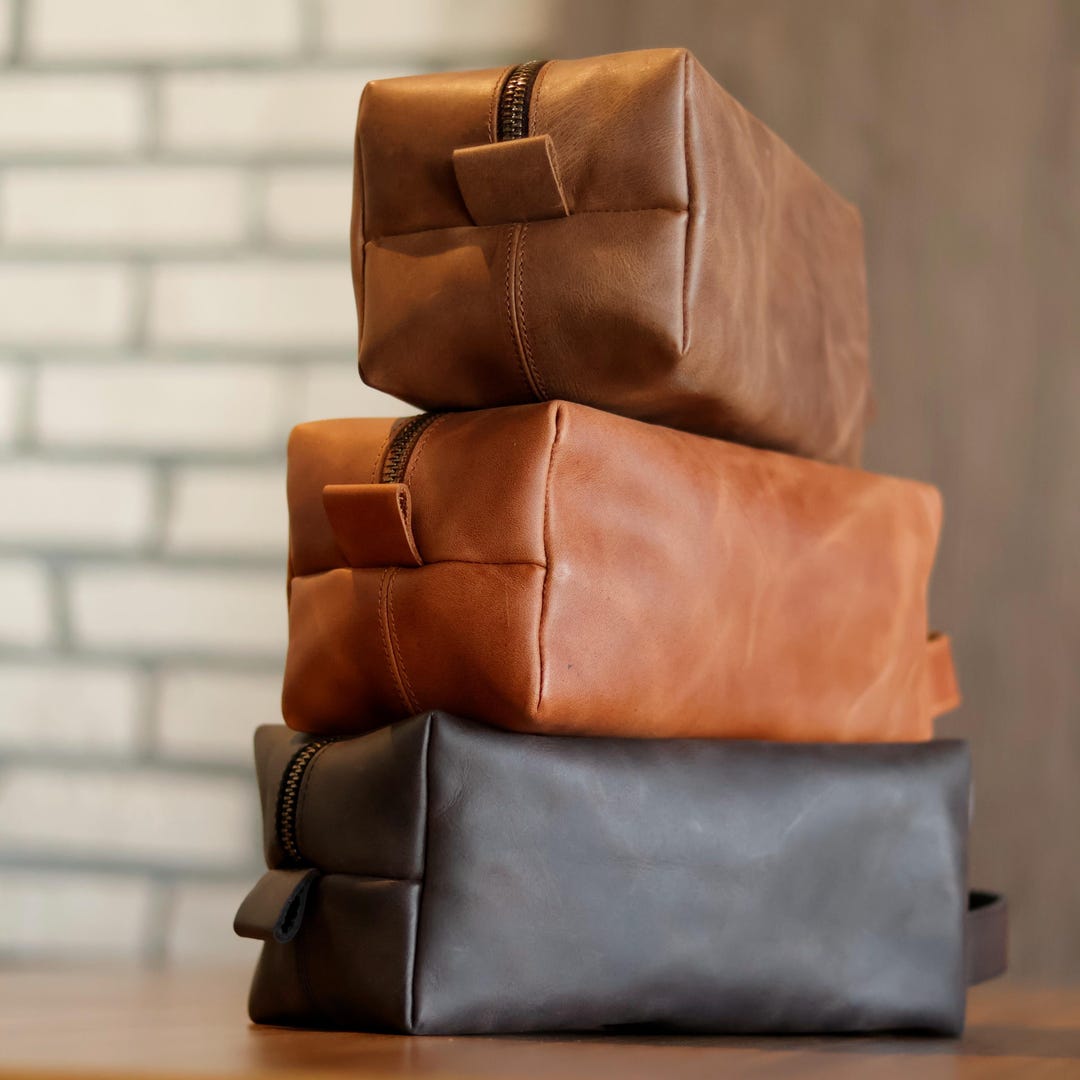 Handmade Genuine Leather Dopp Kit – Men’s Travel Toiletry Bag – Shaving ...