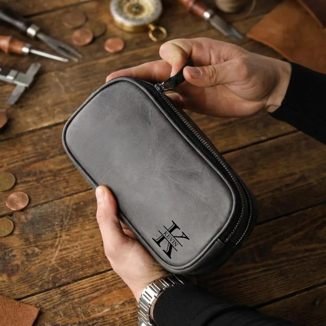 Personalized Full Grain Leather Dopp Kit for Men – Custom Travel Bag ...