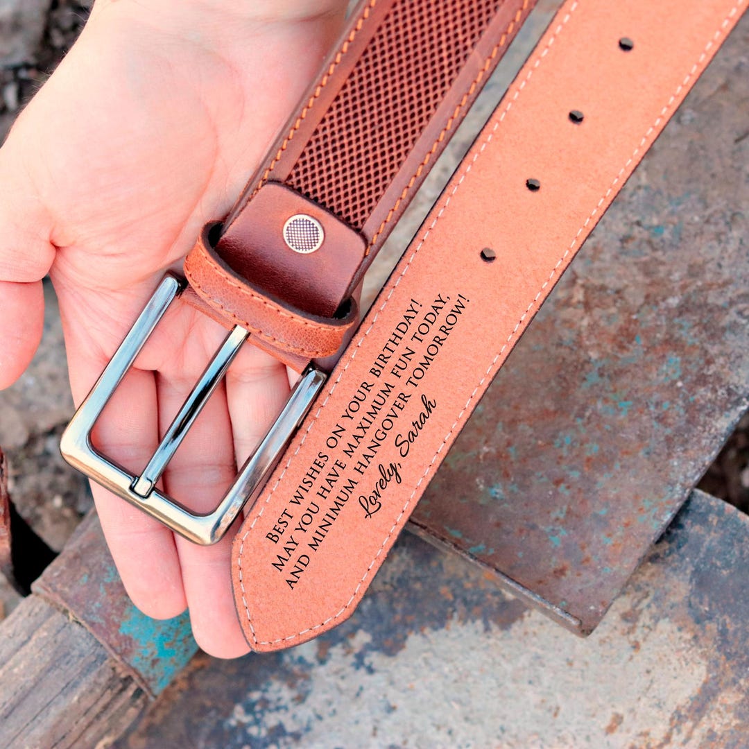 Custom Engraved Handmade Leather Men’s Belt, Personalized Brown Belt ...