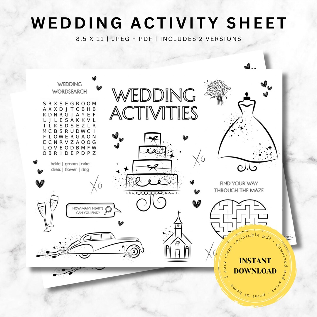 Wedding Activity Sheets: Kids Games & Colouring (printable PDF) - Etsy
