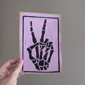 Skeleton Hand Peace Sign Print, Unframed Halloween Wall Art, Spooky ...
