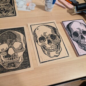 Skull Linocut Print, Unframed Halloween Wall Art, Spooky Home Decor ...