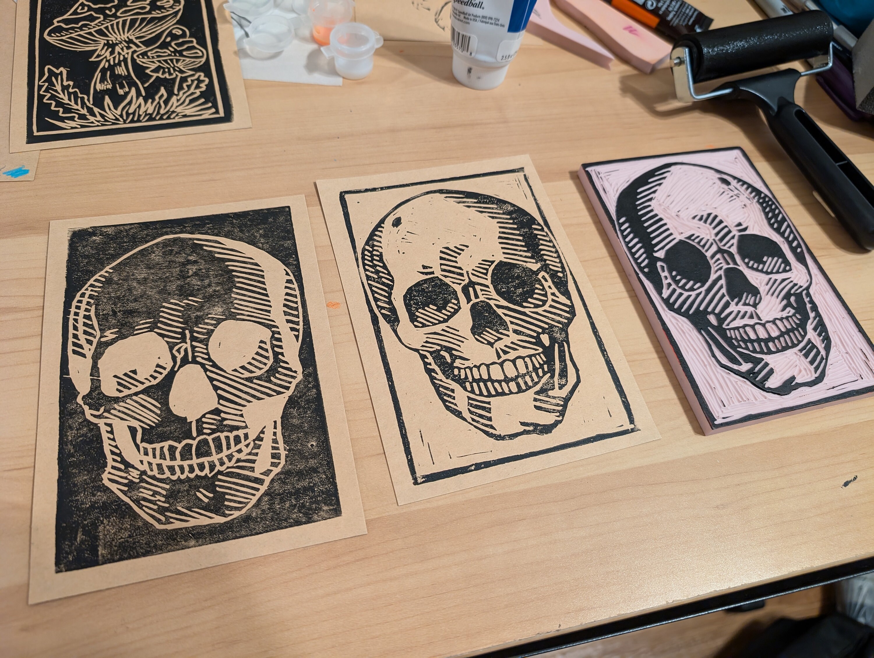 Skull Linocut Print, Unframed Halloween Wall Art, Spooky Home Decor ...