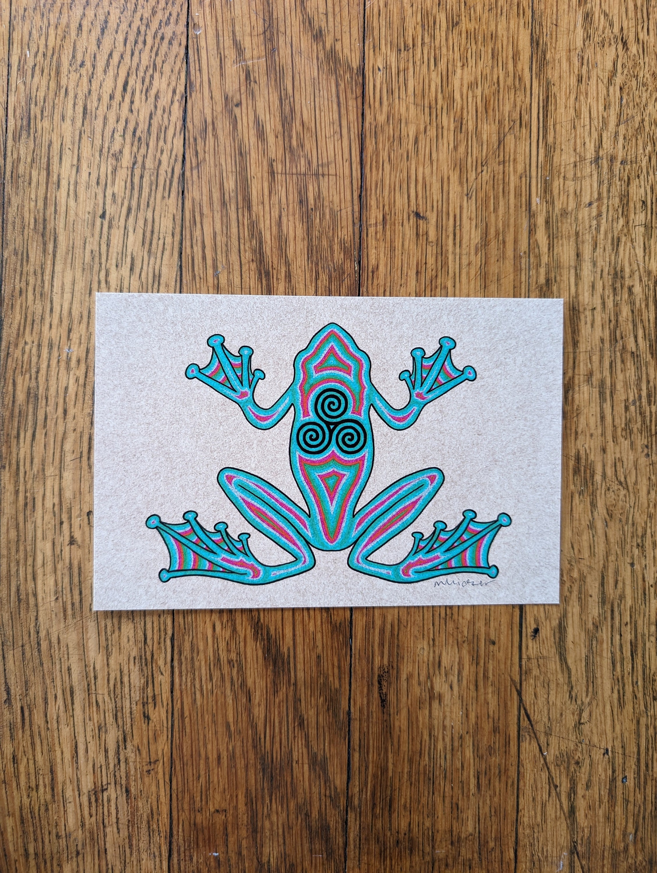 4x6 Blue and Pink Frog Art Print - Etsy