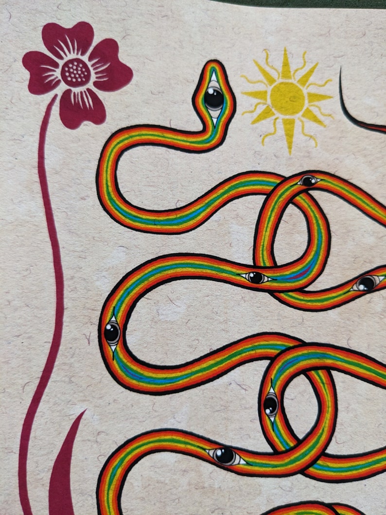 8x10 Rainbow Snake Art Print With Flowers - Etsy