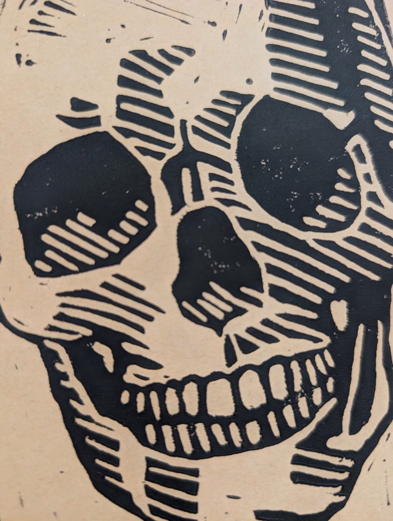 Skull Linocut Print, Unframed Halloween Wall Art, Spooky Home Decor ...