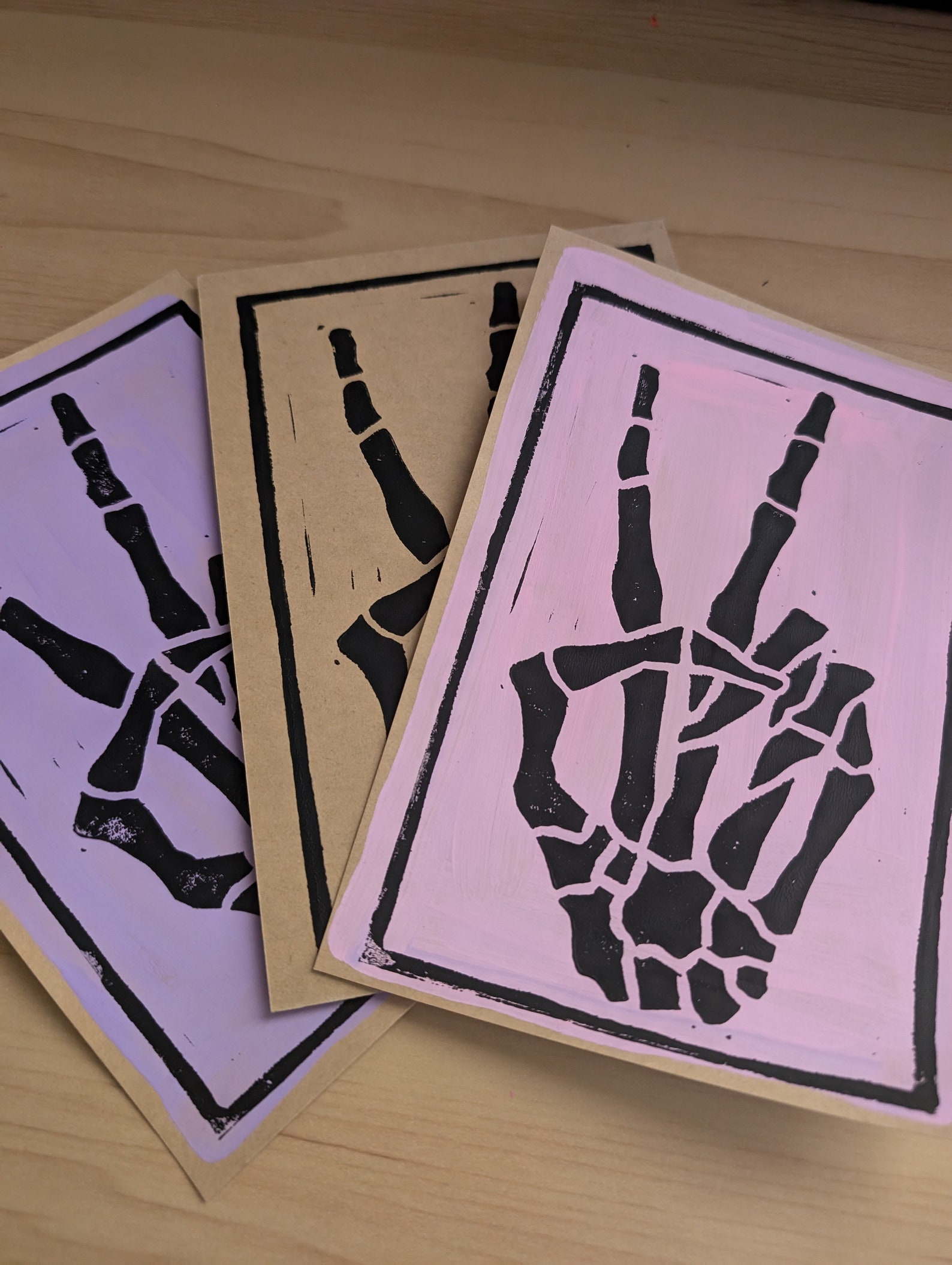 Skeleton Hand Peace Sign Print, Unframed Halloween Wall Art, Spooky ...