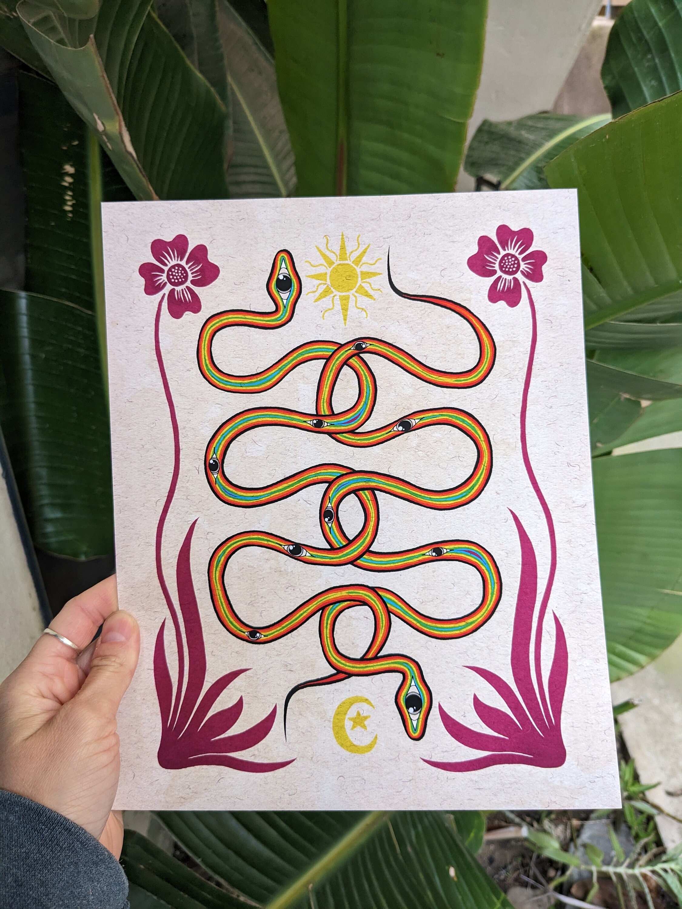 8x10 Rainbow Snake Art Print With Flowers - Etsy