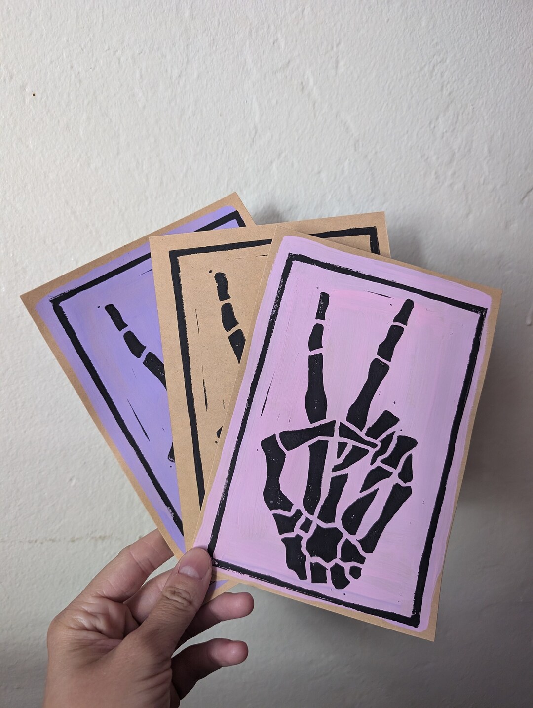 Skeleton Hand Peace Sign Print, Unframed Halloween Wall Art, Spooky ...