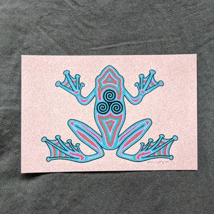 4x6 Blue and Pink Frog Art Print - Etsy