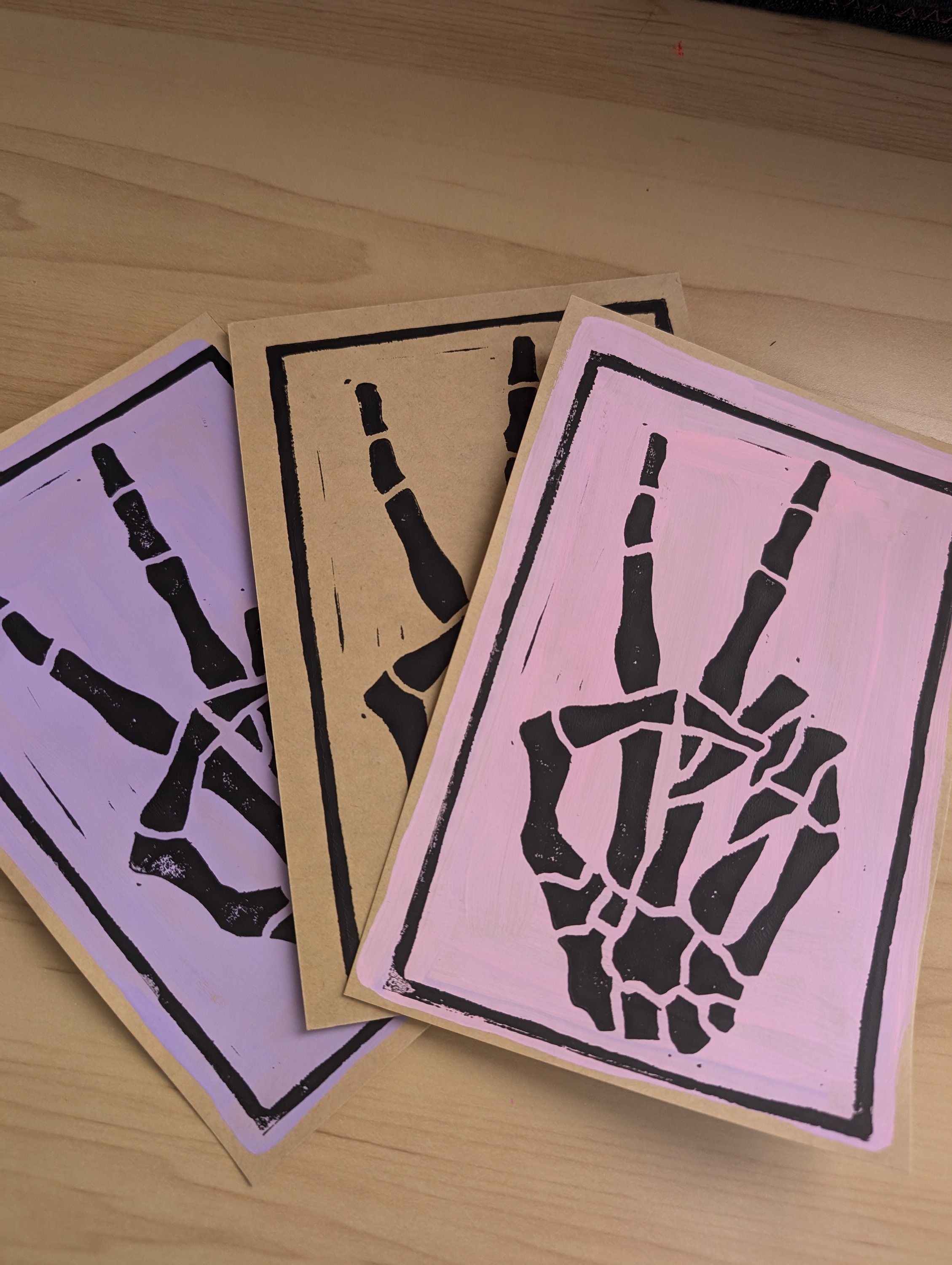 Skeleton Hand Peace Sign Print, Unframed Halloween Wall Art, Spooky ...