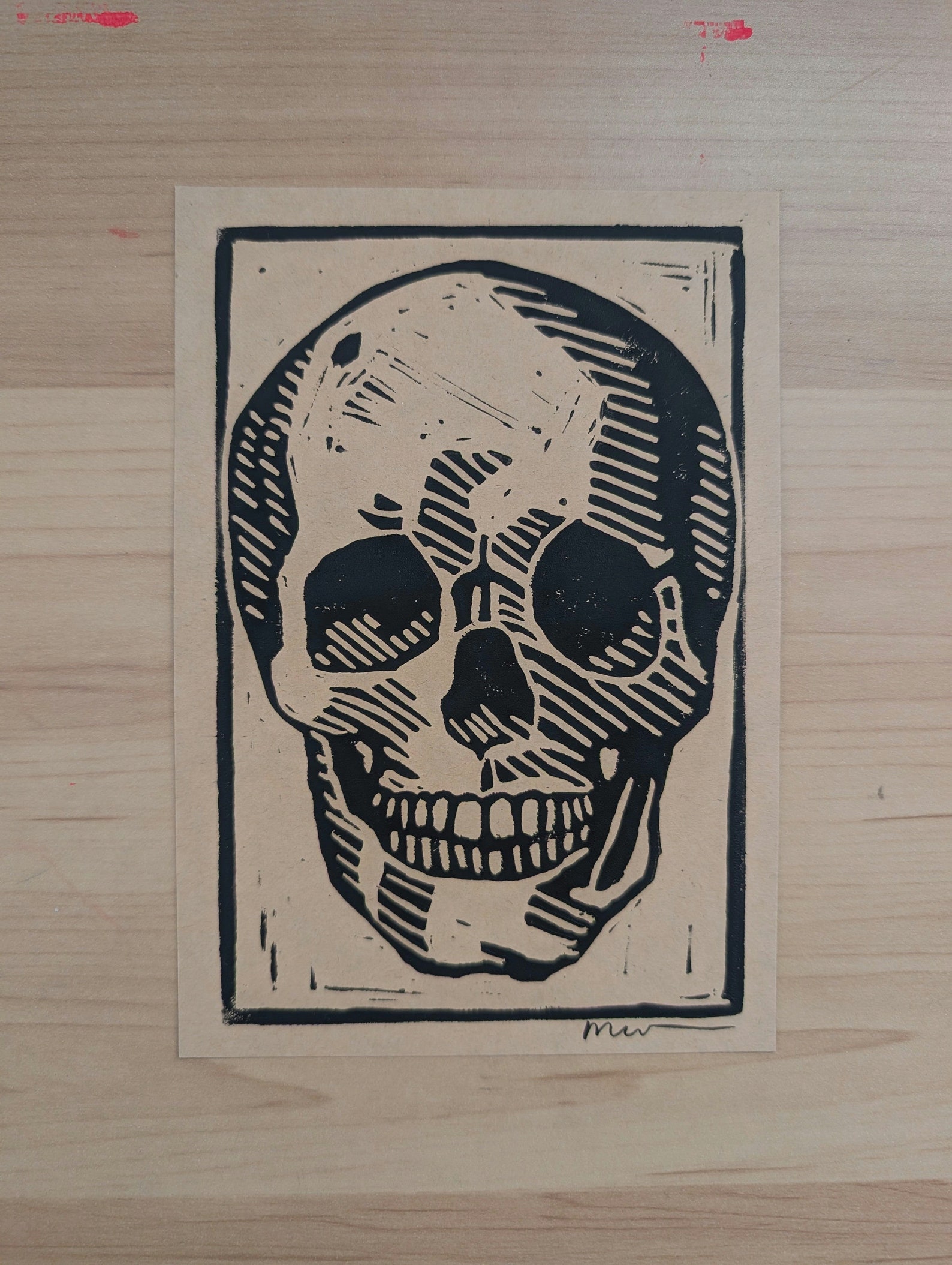 Skull Linocut Print, Unframed Halloween Wall Art, Spooky Home Decor ...