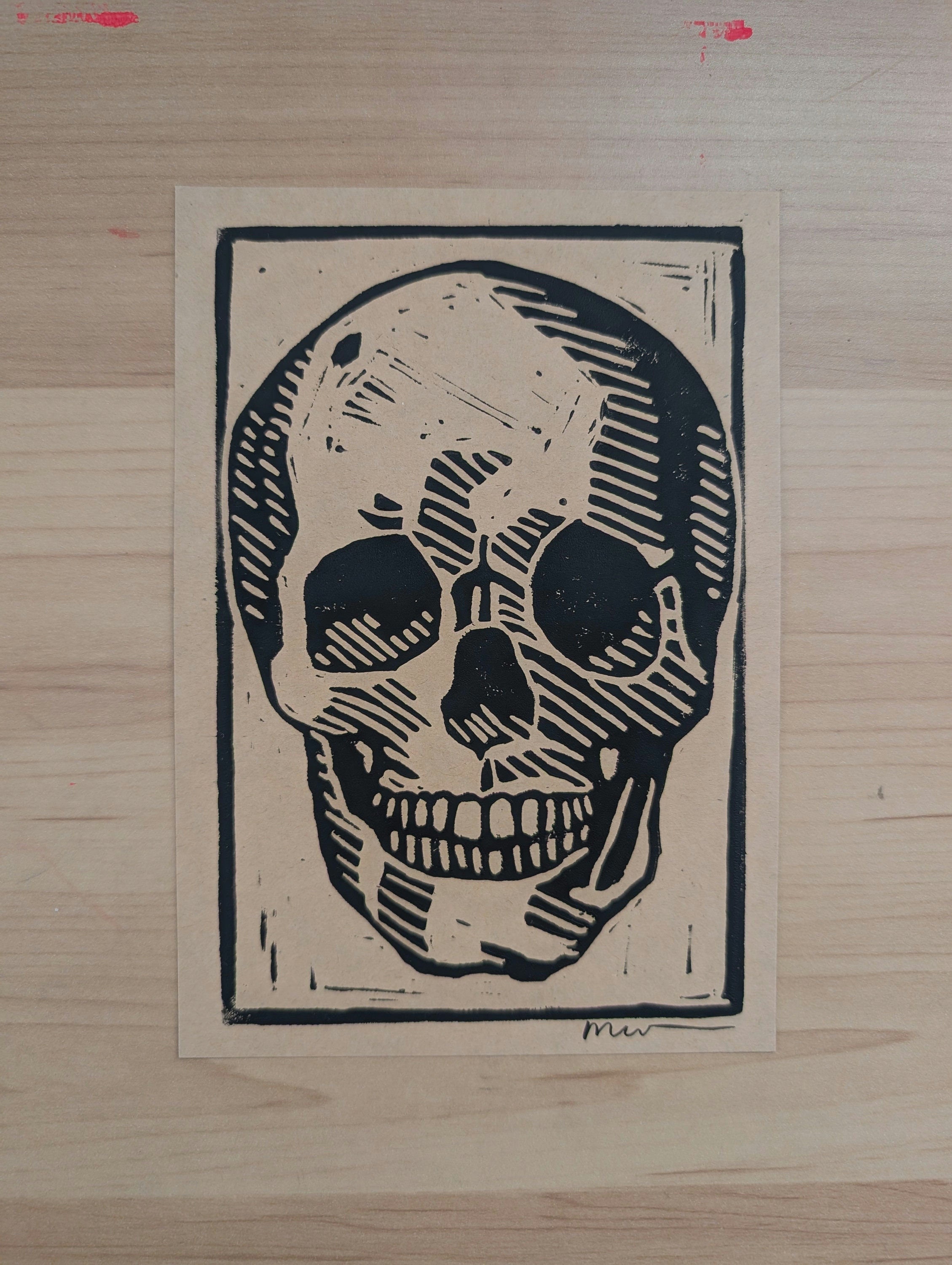 Skull Linocut Print, Unframed Halloween Wall Art, Spooky Home Decor ...