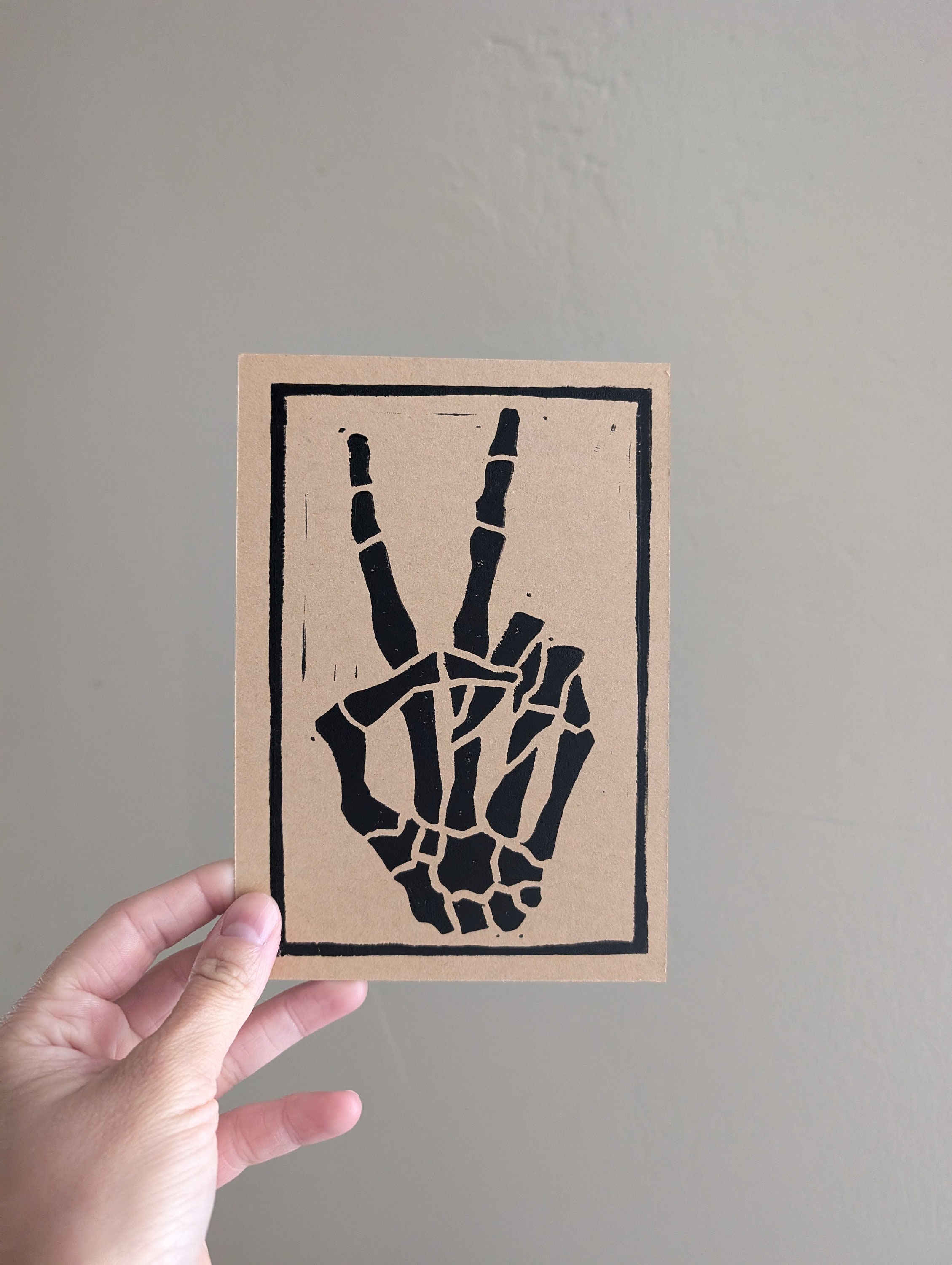 Skeleton Hand Peace Sign Print, Unframed Halloween Wall Art, Spooky ...