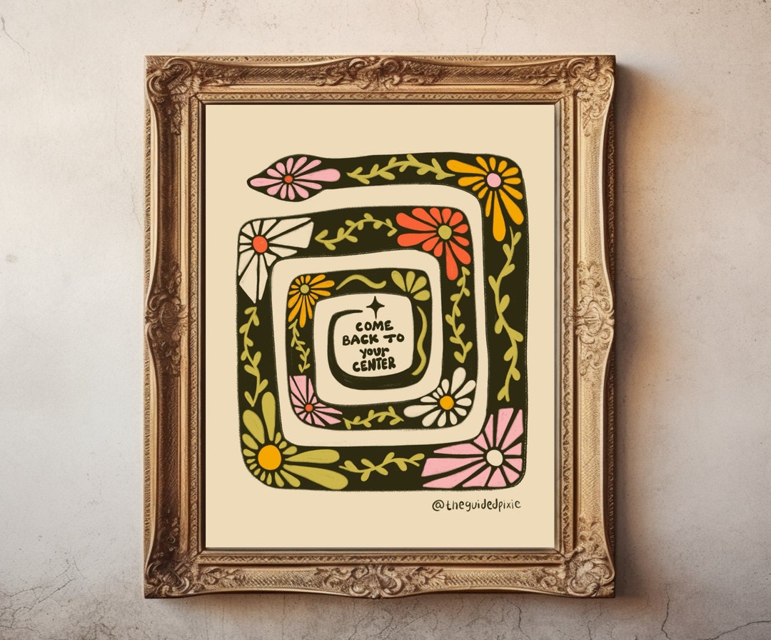 Floral Snake Giclee Art Print, Snake in a Spiral With Flowers, Retro ...