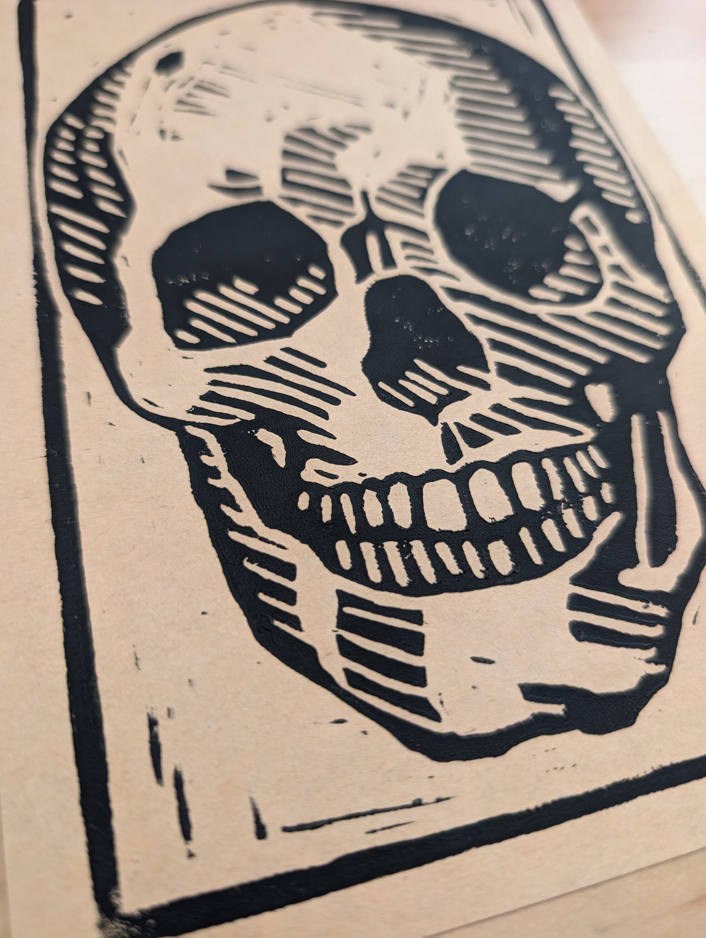 Skull Linocut Print, Unframed Halloween Wall Art, Spooky Home Decor ...