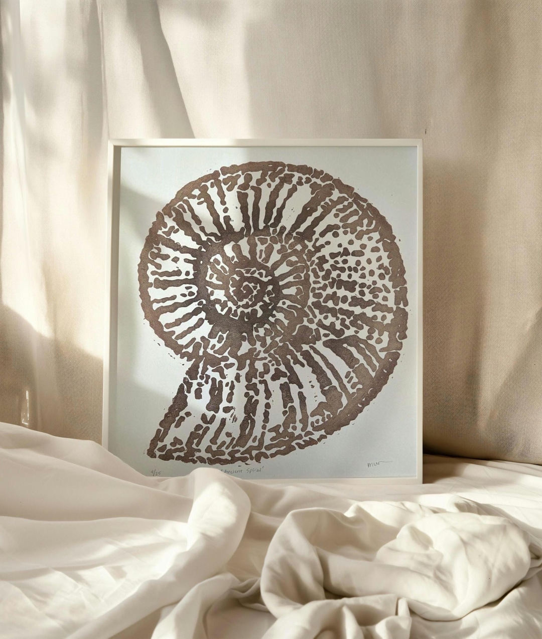 Ammonite Fossil Art, Unframed Ocean Wall Art, Sea Life Home Decor Shell ...