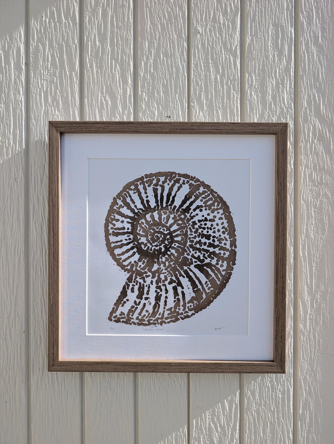 Ammonite Block Print, Unframed Ocean Wall Art, Sea Life Home Decor ...