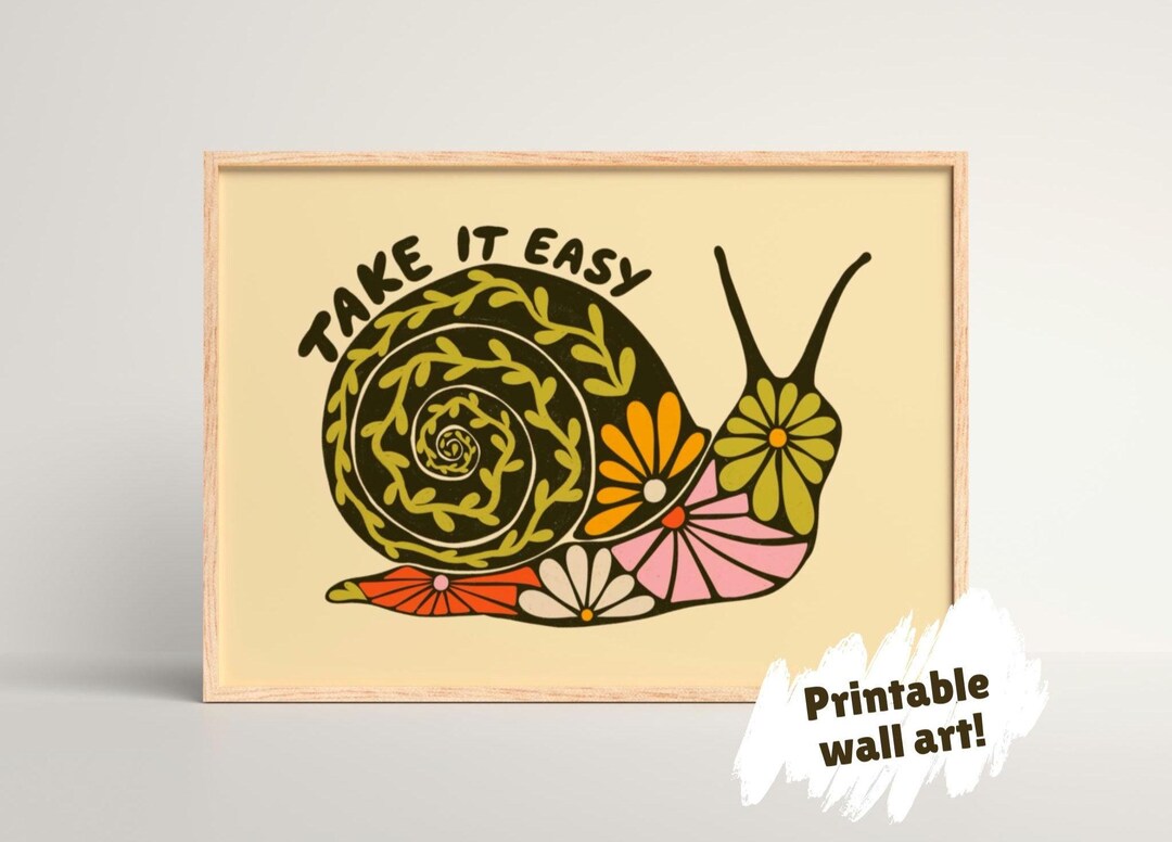Printable Floral Snail Wall Art, Retro Digital JPG - Etsy