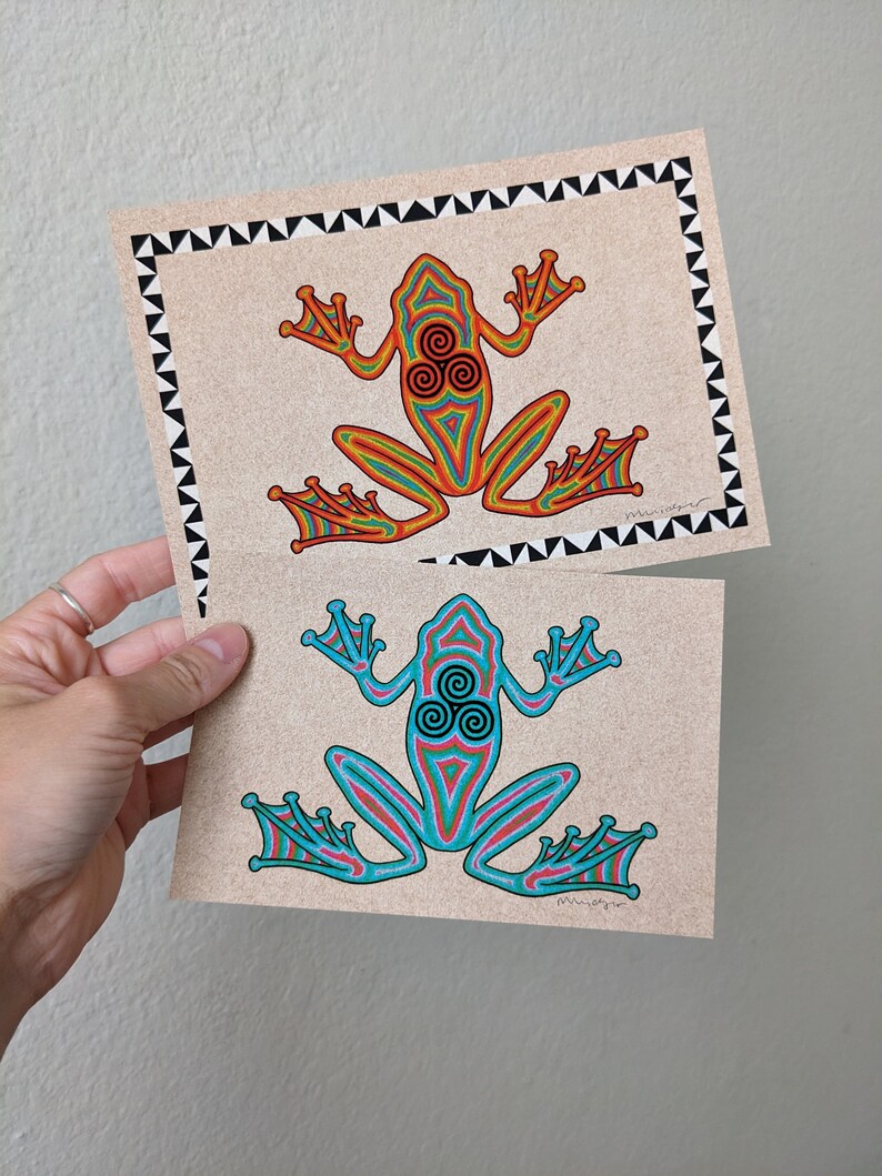 4x6 Blue and Pink Frog Art Print - Etsy