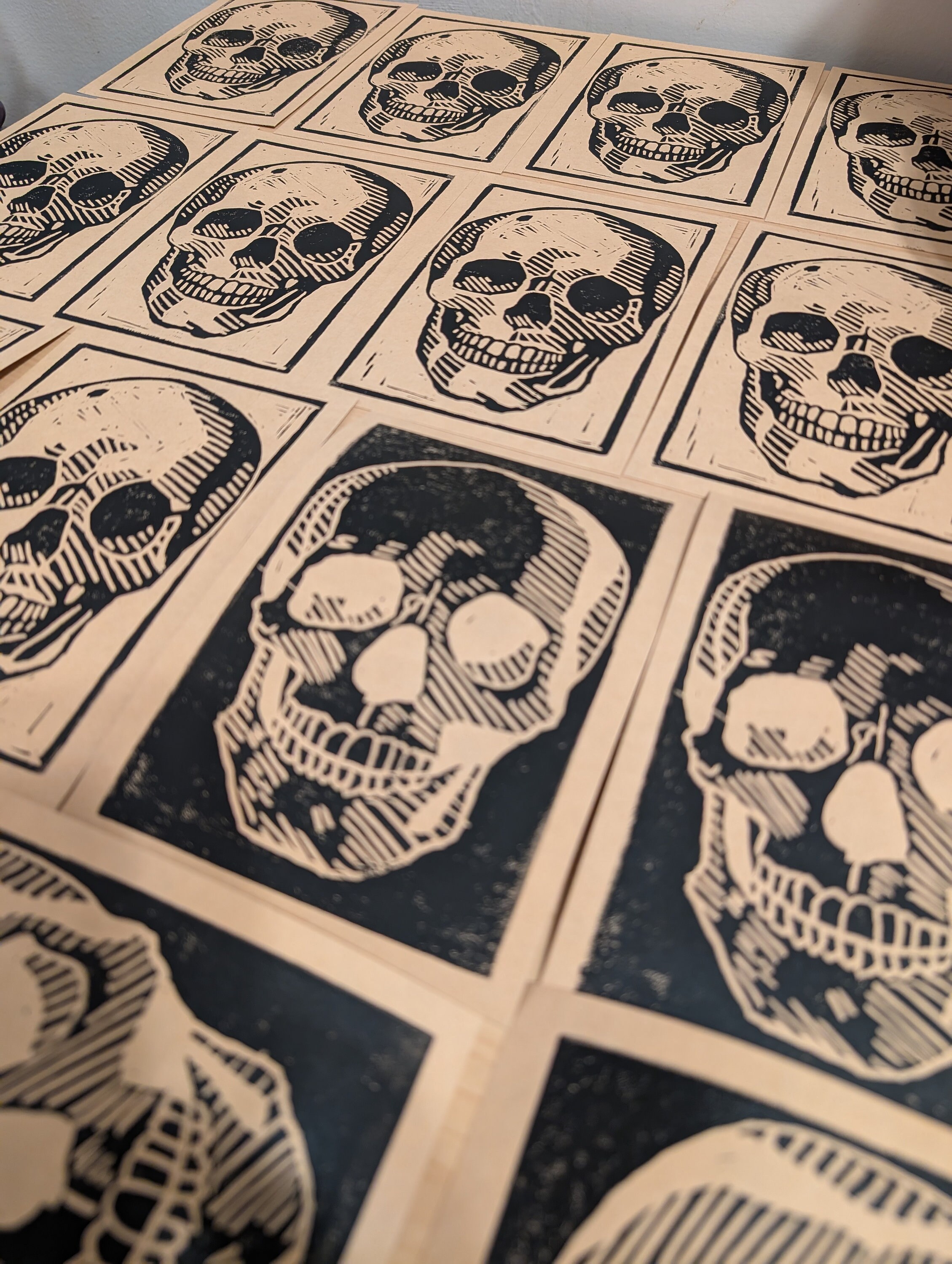 Skull Linocut Print, Unframed Halloween Wall Art, Spooky Home Decor ...