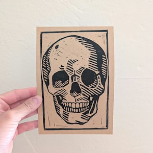 Skull Linocut Print, Unframed Halloween Wall Art, Spooky Home Decor ...
